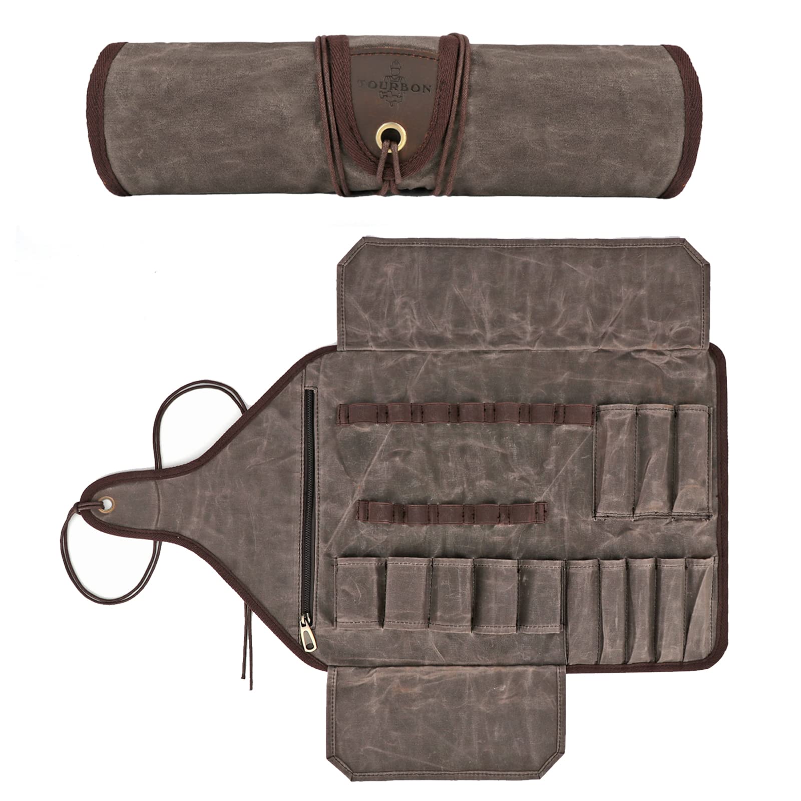 TOURBON Waxed Canvas Roll up Tool Bag Electrician Carpenter Tools ...