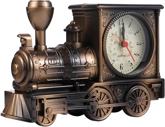FAVOMOTO Train Clock, Vintage Retro Train Style Alarm Clock Steampunk ...