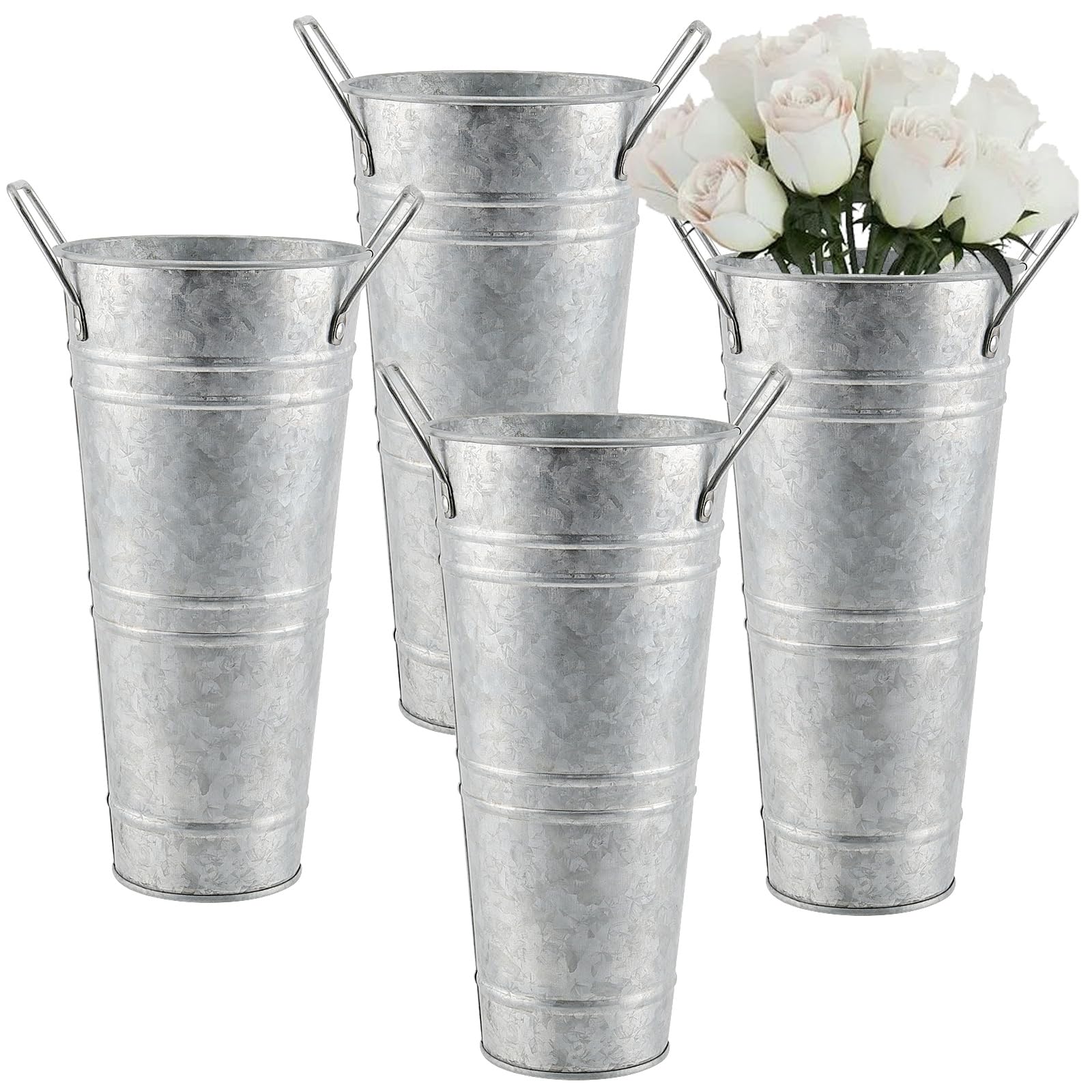 Snapklik.com : ZEONHEI 4 Pack 9 Inch Tall Galvanized Flower Bucket ...