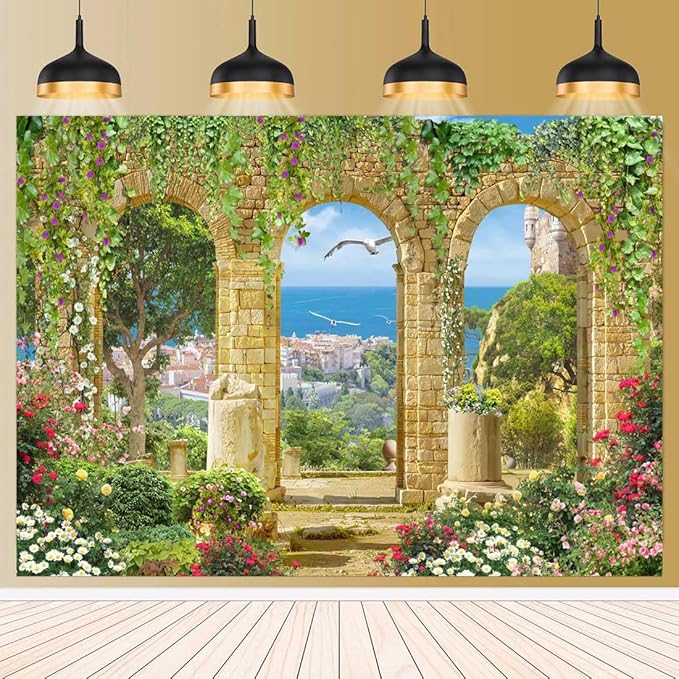 Amazon.com : Romantic Greece Palace Garden Backdrop for Photography ...