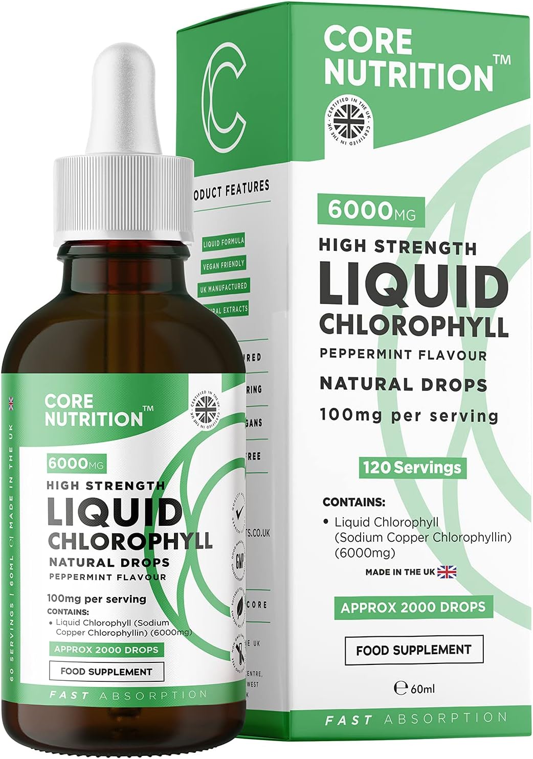 Liquid Chlorophyll Drops for Water - 60ml for 60 Servings - 2 Month ...