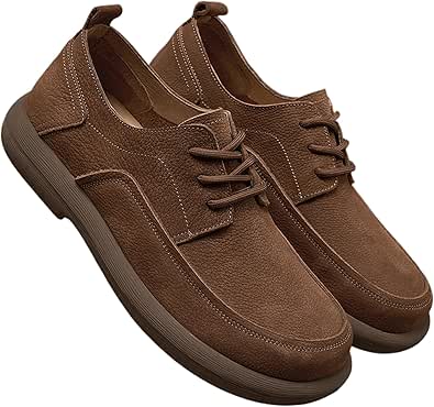 Amazon.com | Men's Genuine Leather Round Toe Stacked Platform Oxfords ...