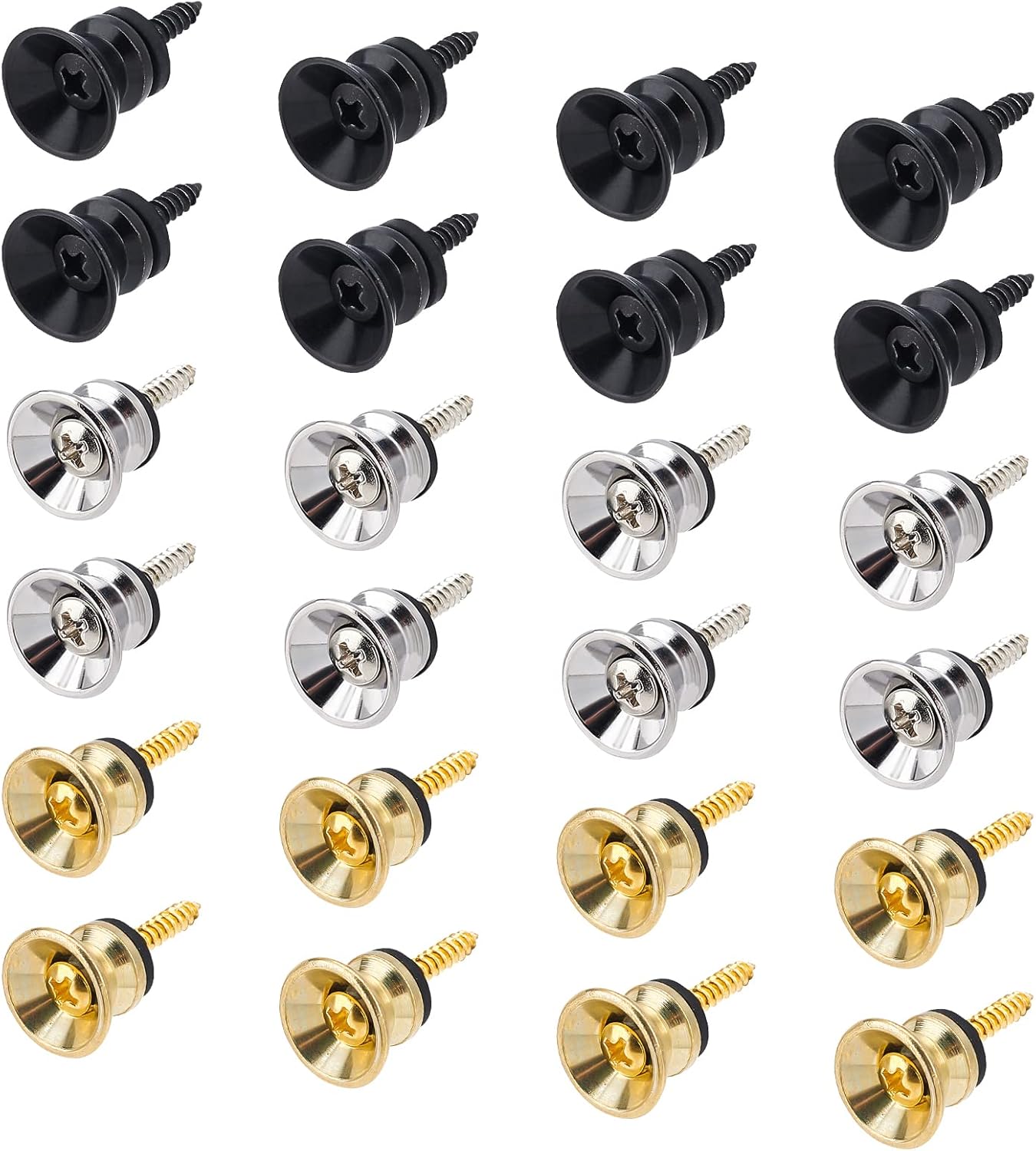 FINGERINSPIRE 24 Sets Guitar Strap Buttons Black/Sliver/Gold Guitar ...