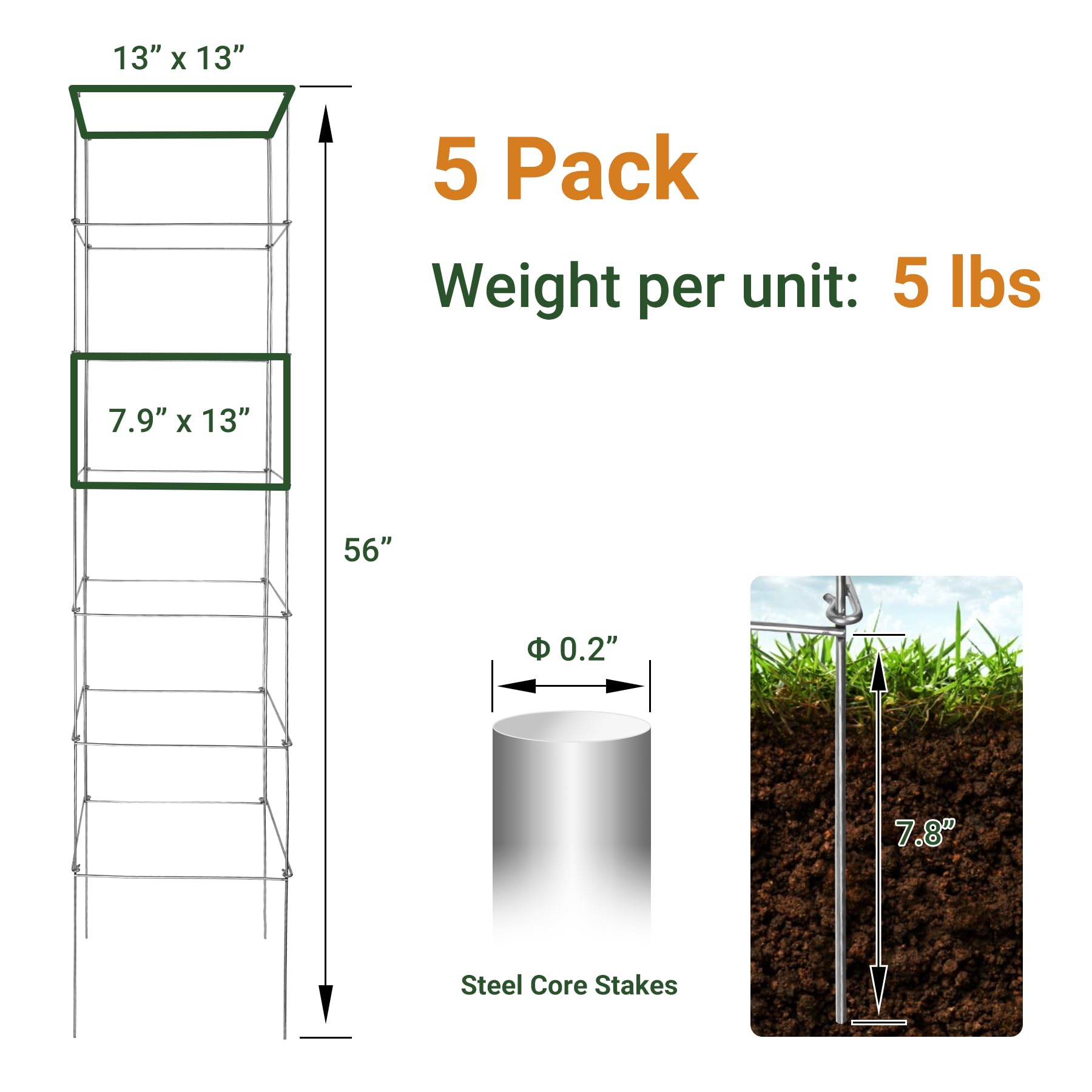 Snapklik.com : Square Tomato Cages 13" X13" X 56", Heavy Duty Metal ...