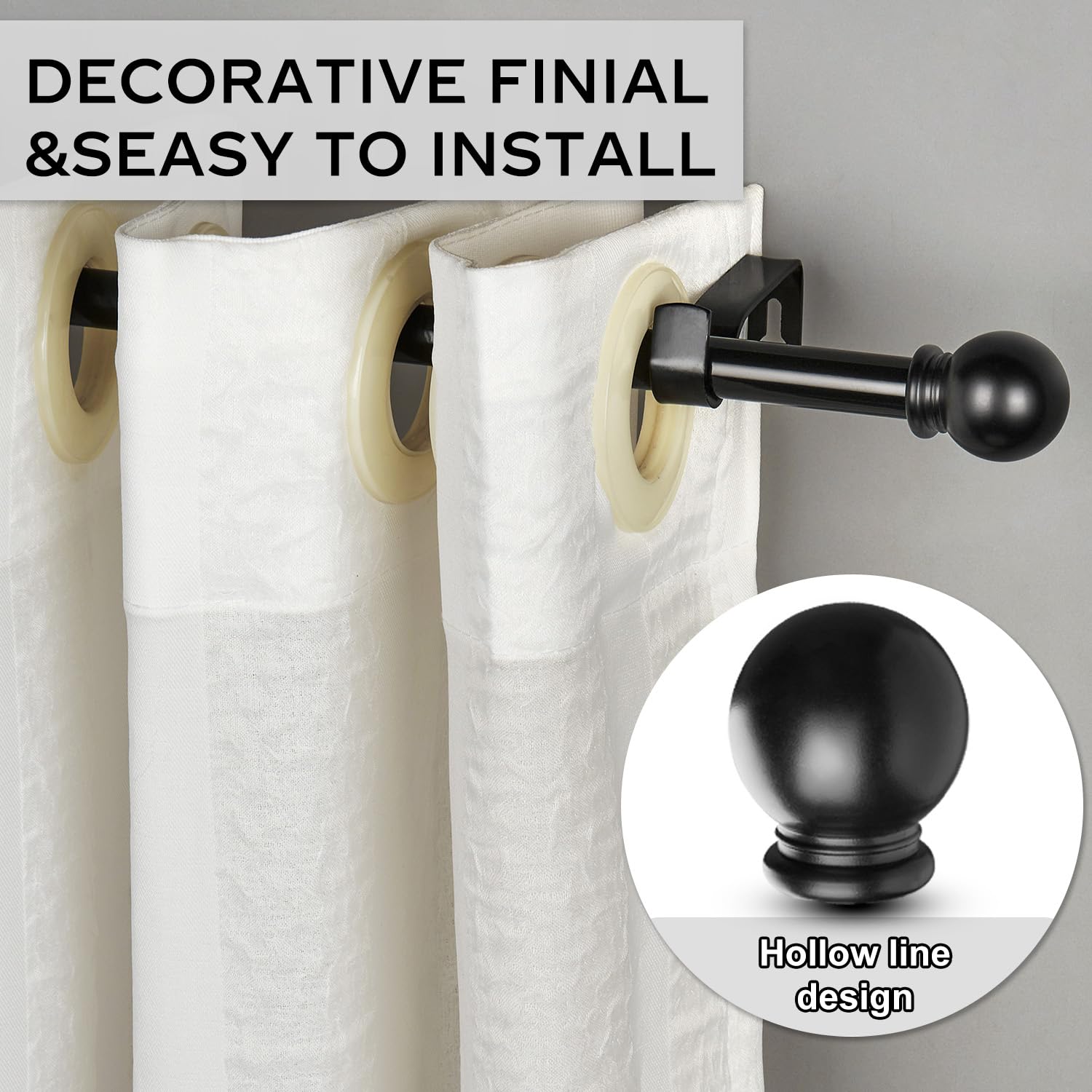 Snapklik.com : Black Curtain Rods For Windows 28 To 48 Inch, 2 Pack 5/8 ...