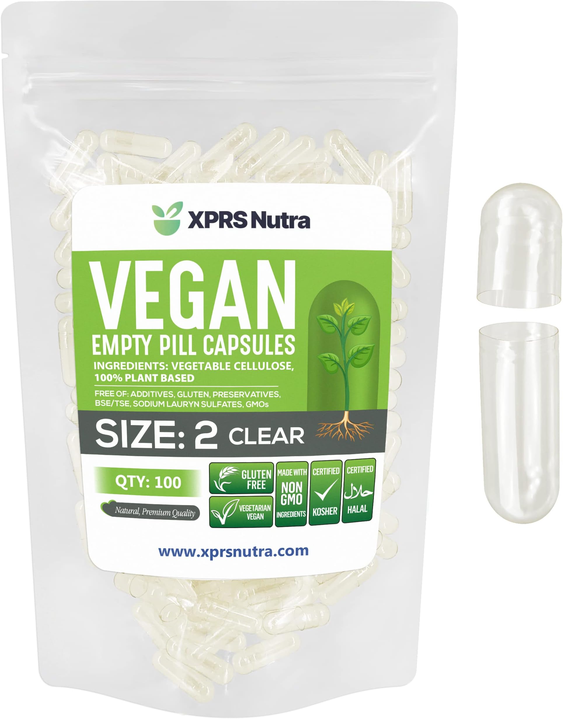 Amazon.com: XPRS Nutra Size 2 Empty Capsules - 100 Clear Empty Vegan ...