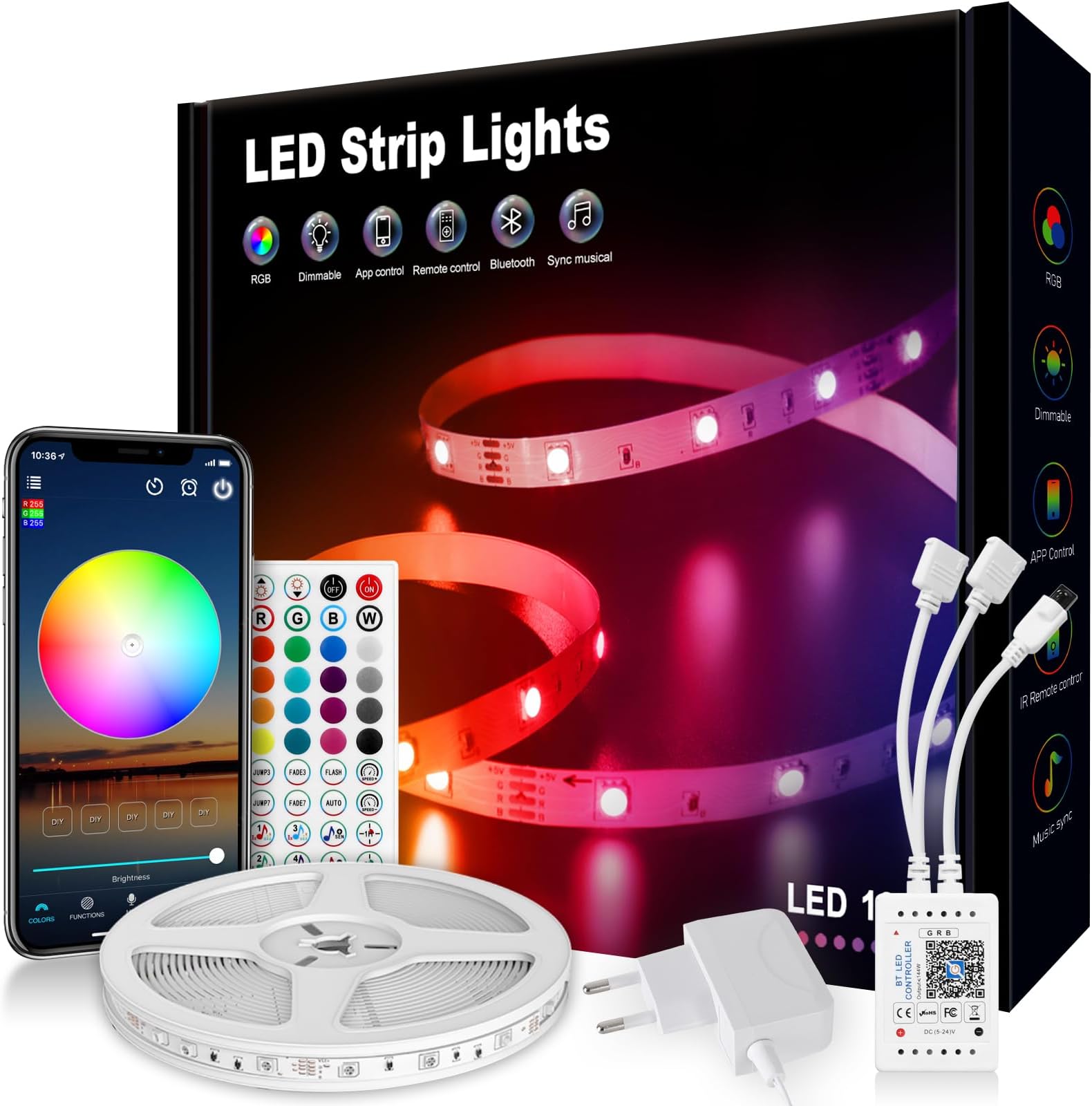 VKH Striscia LED 10 Metri, 5050 RGB Colorate con Telecomando e App ...