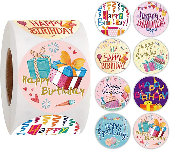 Amazon.com: ZASKHLD 500pcs Happy Birthday Roll Stickers - Colorful ...