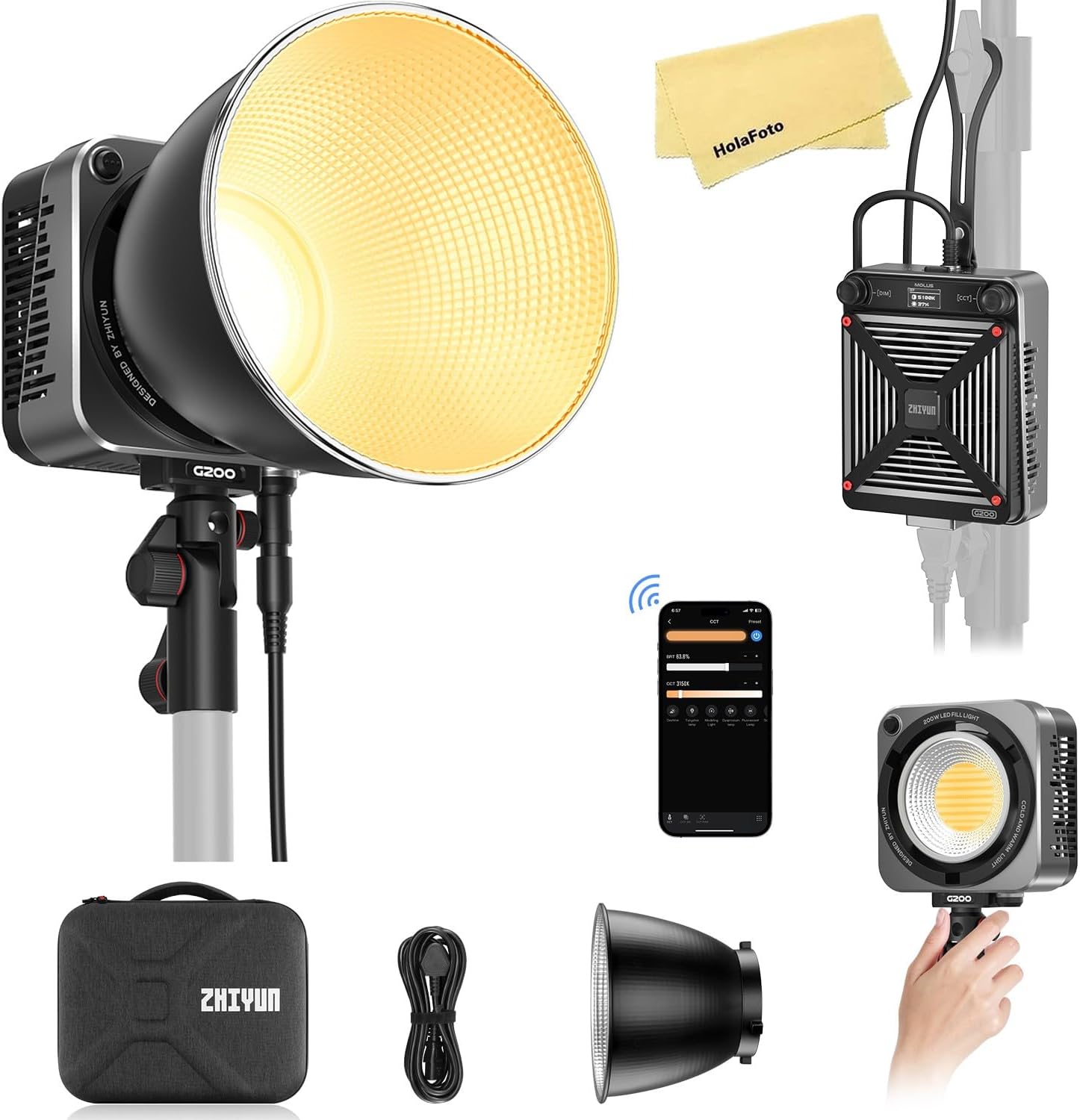 Amazon.com : Zhiyun Molus G200【𝐎𝐟𝐟𝐢𝐜𝐢𝐚𝐥】 200W COB LED Video Light with Bowens Mount,Bi-Color ...