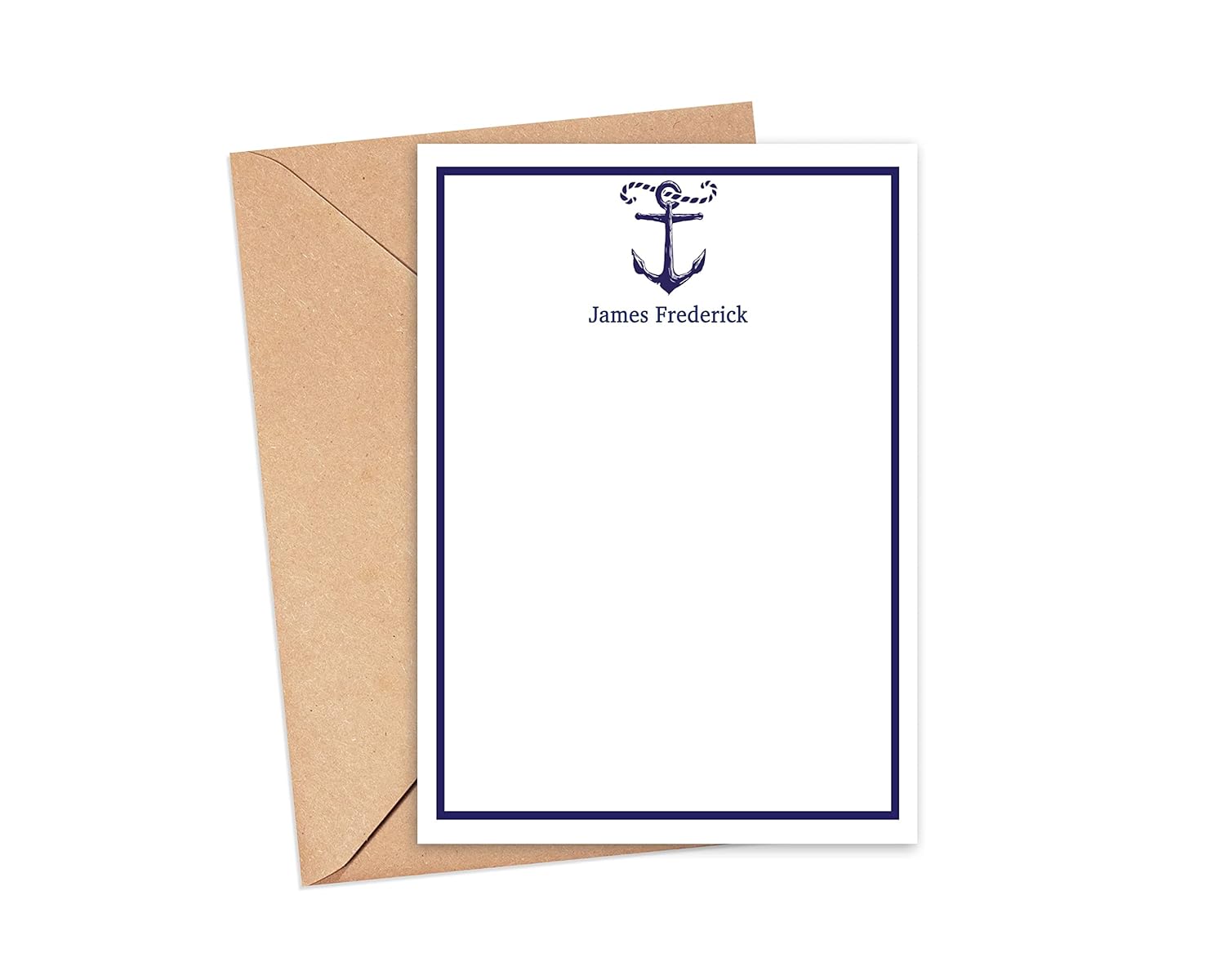 Amazon.com: Personalized Stationery for Men | Flat Note Cards with Navy ...