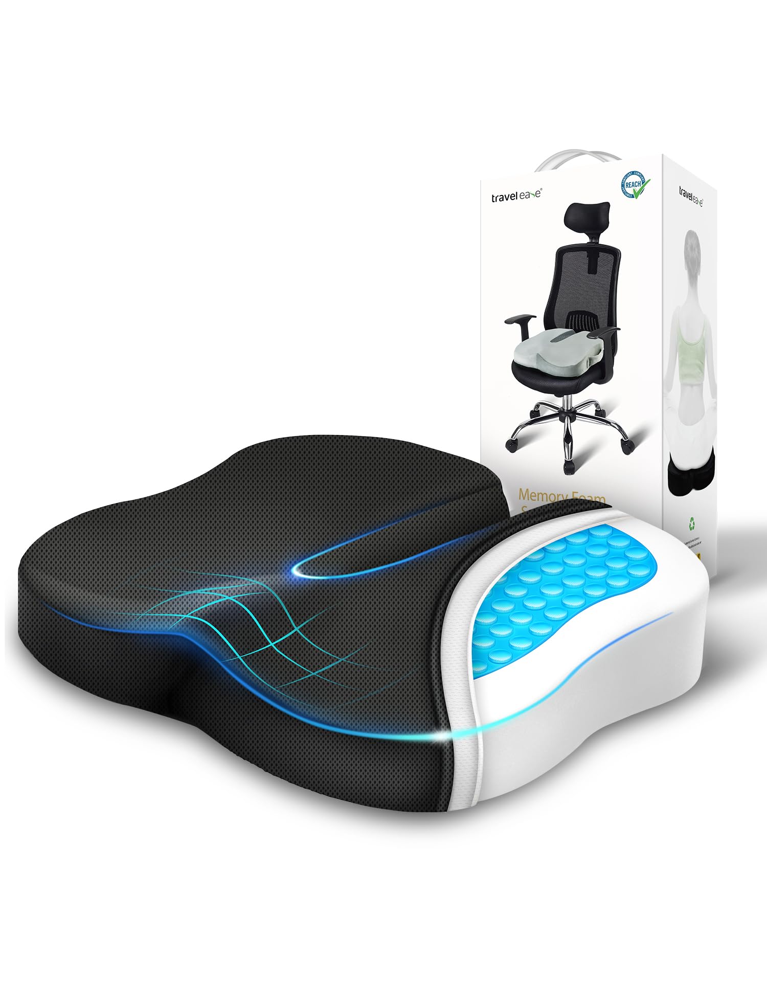 TRAVEL EASE Gel Memory Foam Seat Cushion, Butterfly-Shape Seat Cushion for Long Hours Sitting ...