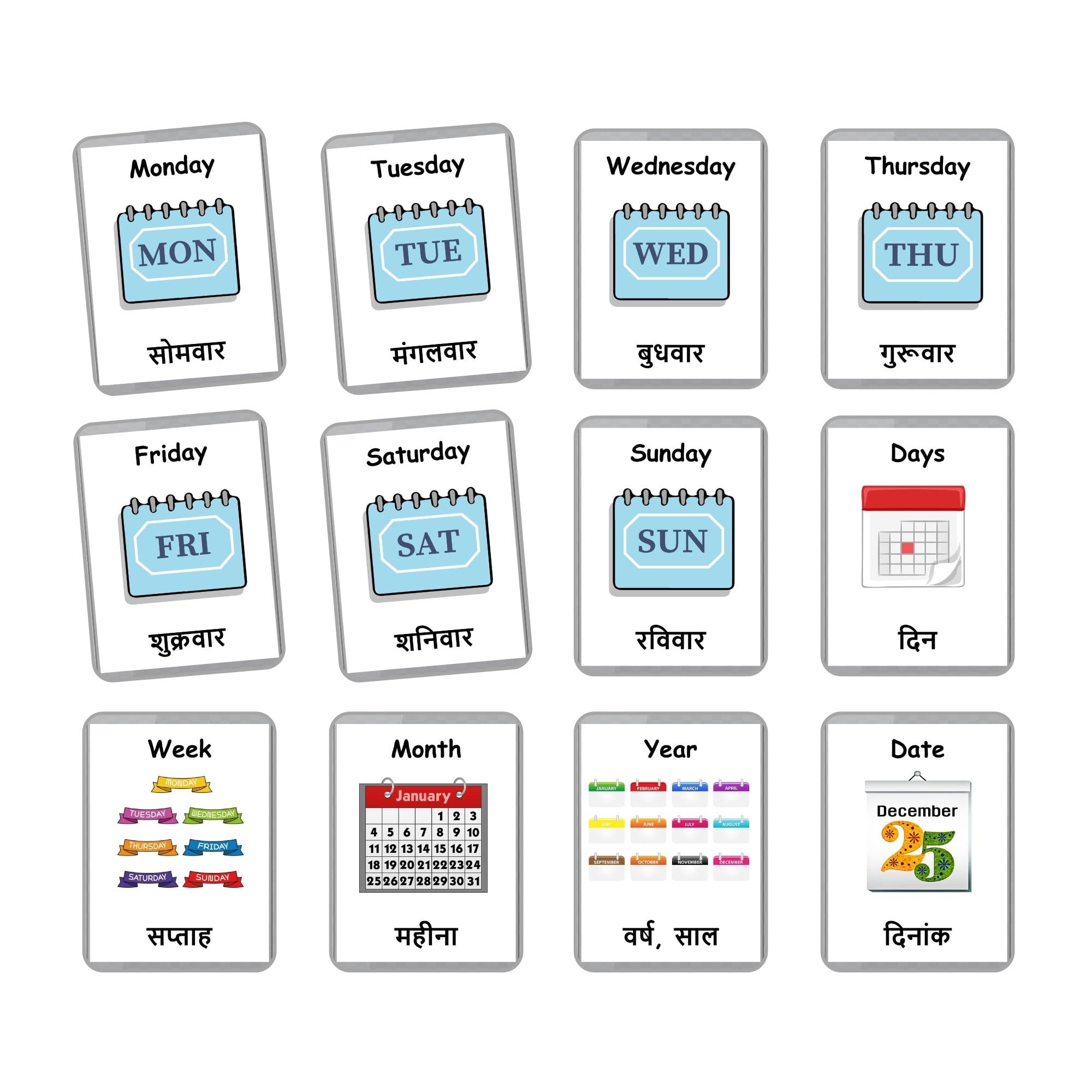 Buy Hindi English Bilingual Flash Cards | Montessori Cards | Laminated ...