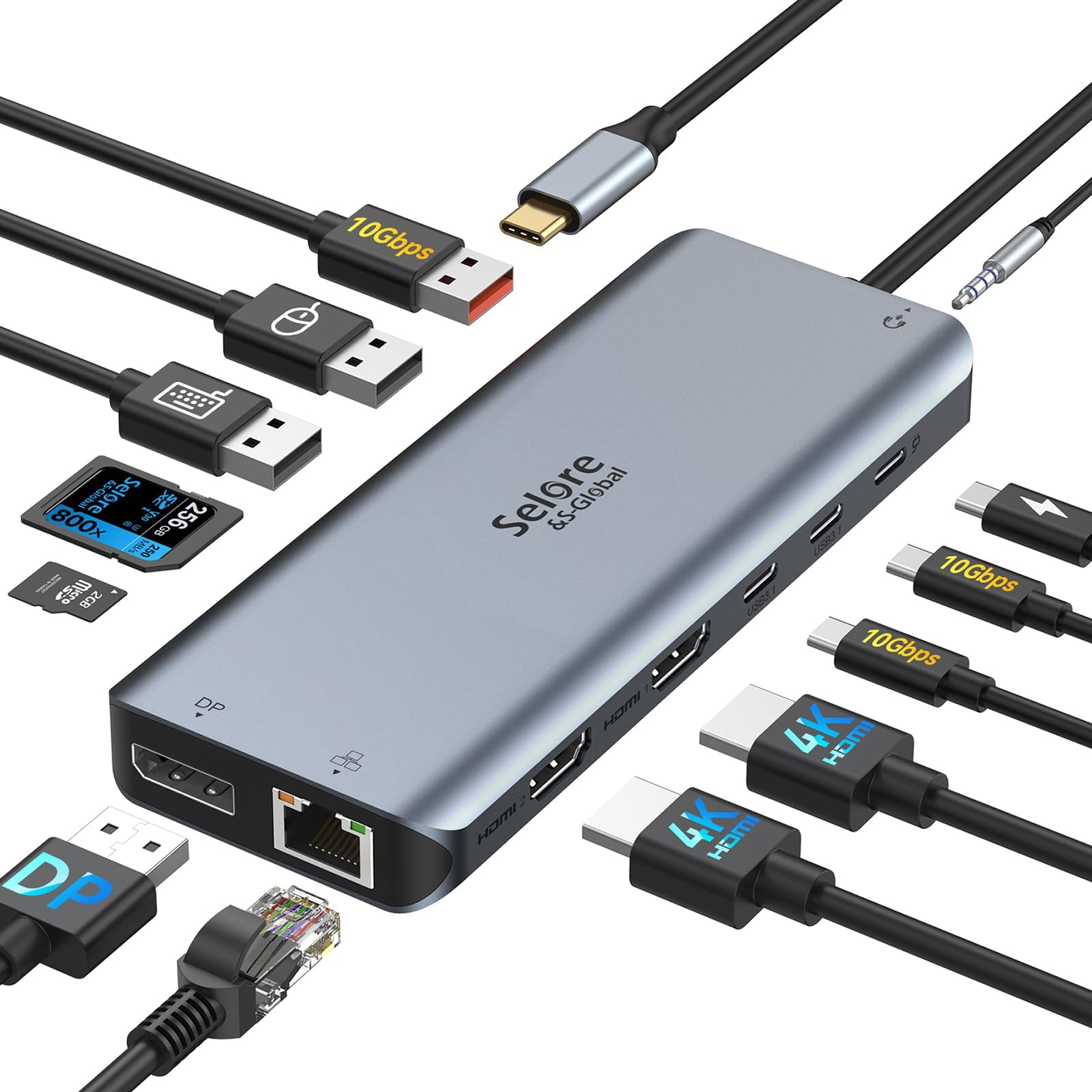 USB C Docking Station Dual Monitor, USB-C Hub Multiport 13 in 1 Dongle ...