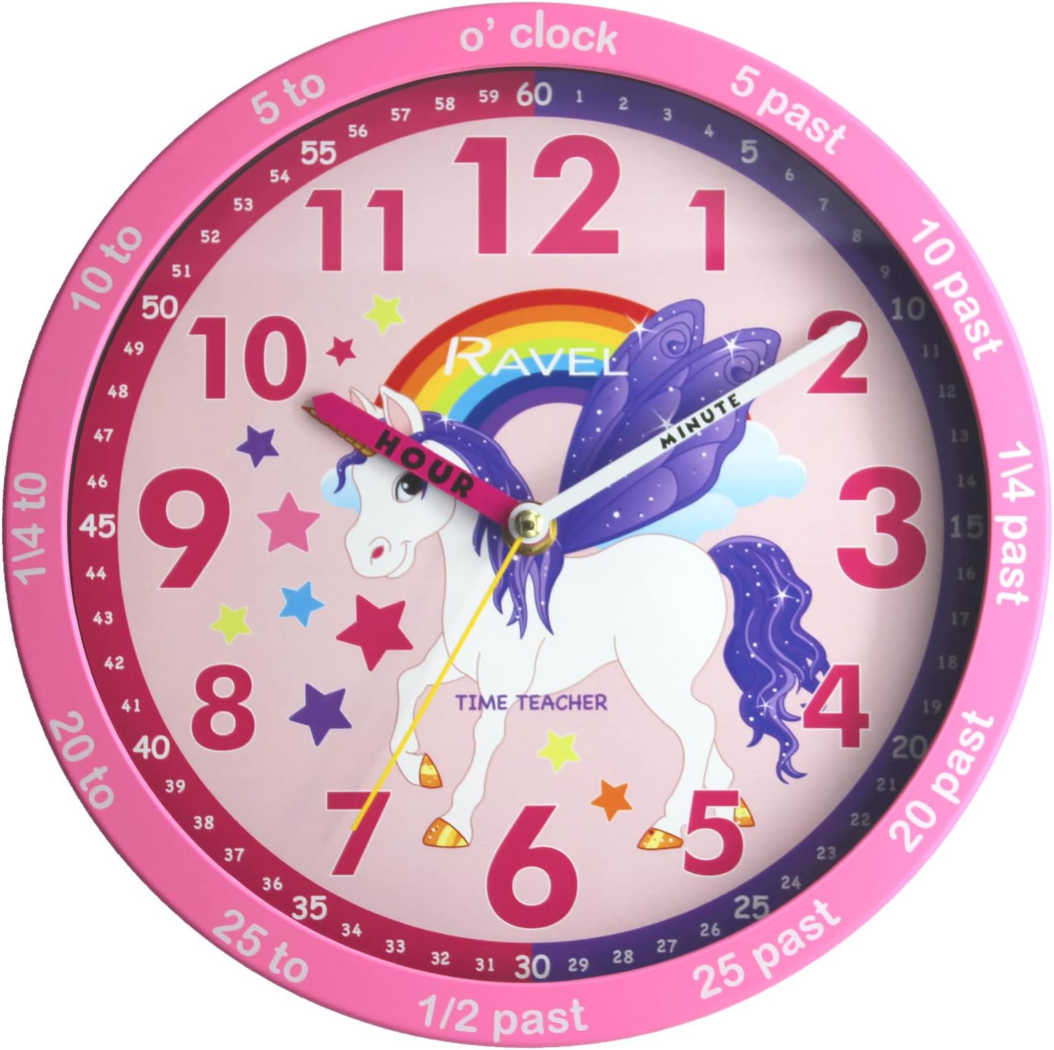 Acctim Wickford Kids Teaching Wall Clock Quartz Rainbow Dial Quarter ...