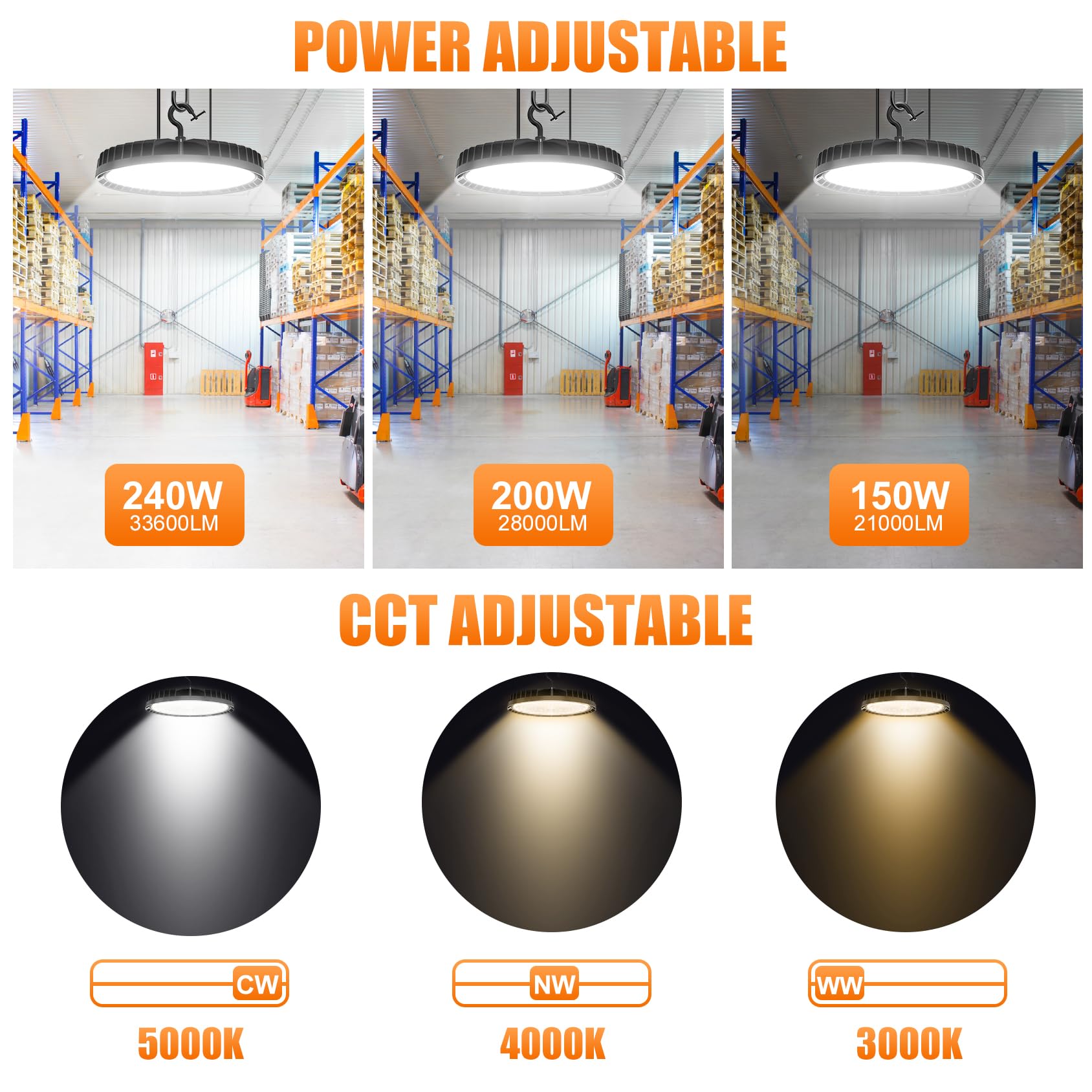 Snapklik.com : 2Pack LED High Bay Light 240W 200W 150W Adjustable