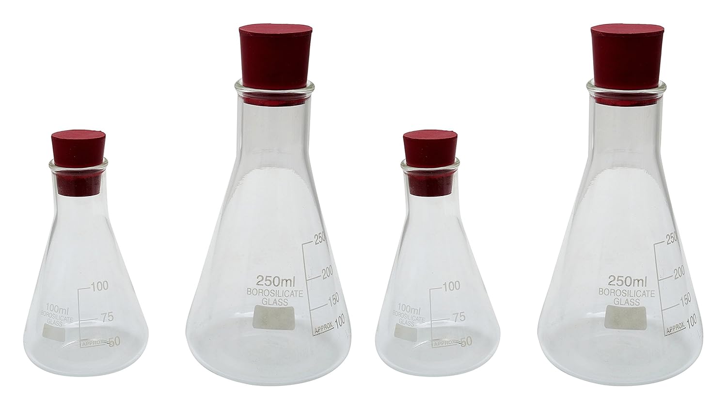 VIJAY SURGICAL Conical Flask 100 ml 2 Pcs and 250 ml 2 Pcs with ...