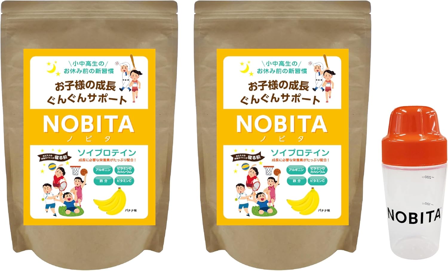 Amazon | NOBITA(ノビタ) ソイプロテイン FD0002 600g 2個セット シェイカー付き (バナナ味) | smile box | ソイプロテイン