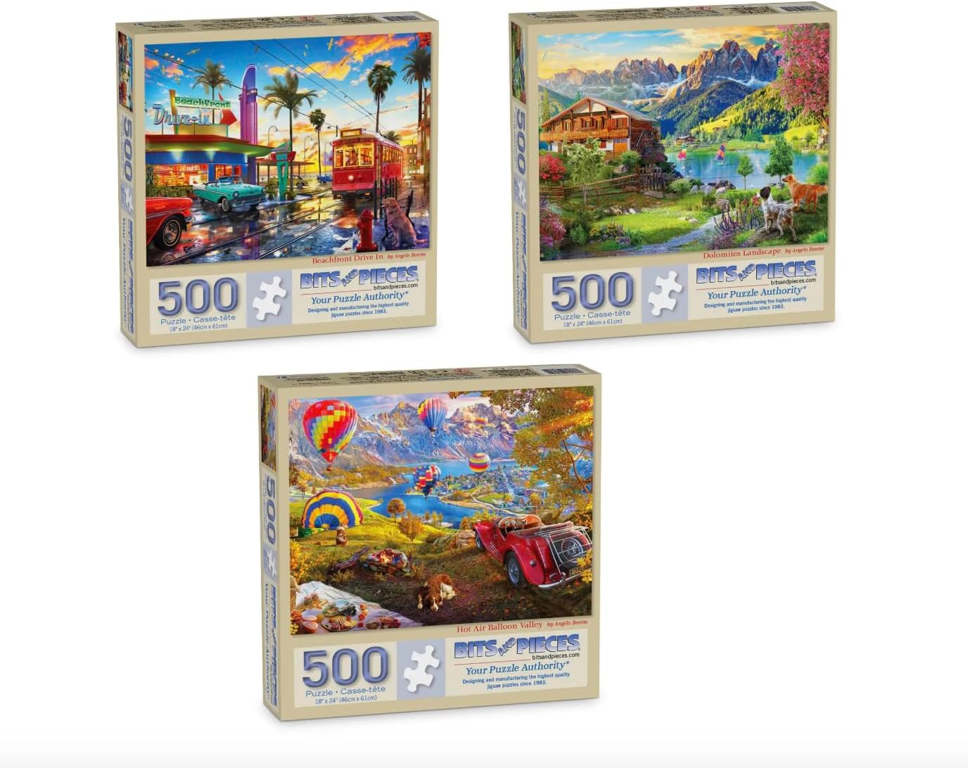 Amazon.com: Bits and Pieces Value Set of 3-500 Piece Jigsaw Puzzles for ...
