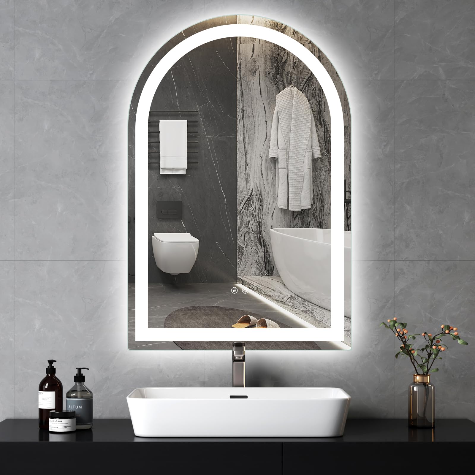 Amazon.com: Niccy Arched LED Bathroom Mirror, 39x26 Arch Wall Mounted ...