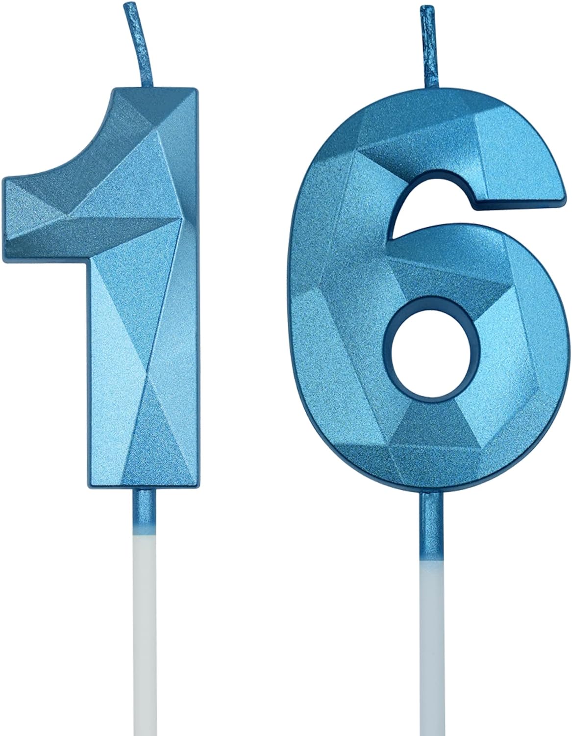 Amazon.com: 16th & 61st Birthday Candles for Cake, Blue Number 16 61 3D ...
