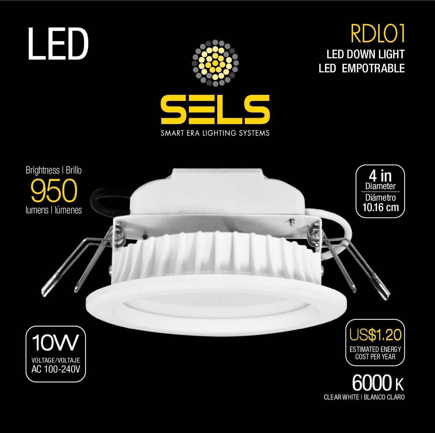 Buy SELS Recessed Light, Led Downlight 10 Watts 4 Inch 950 Lumens, 75 ...