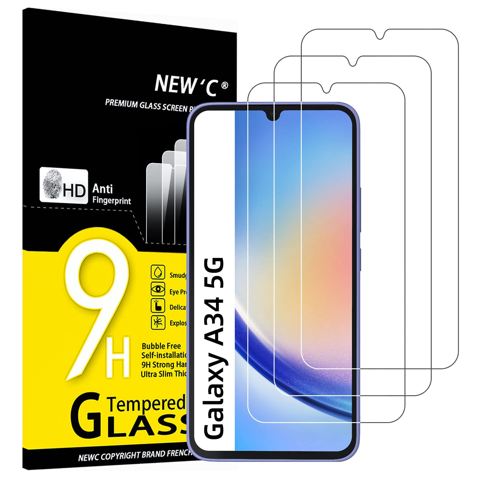 NEW'C 3 Pack Designed for Samsung Galaxy A34 5G Screen Protector ...
