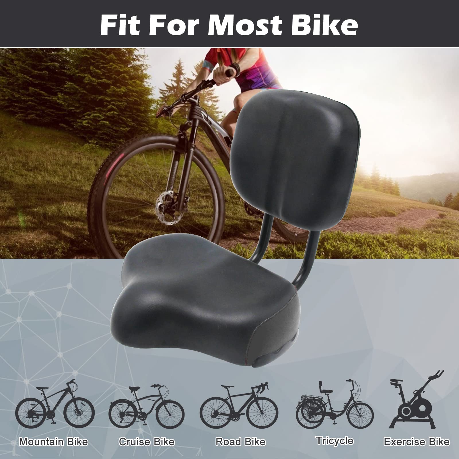 MOONCOOL Backrest Saddle Bike Seat with Backrest, 11.5" x 9.5" Bicycle ...