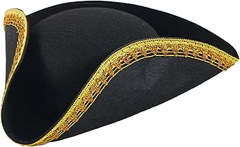 Pirate Hat Adults Black & Gold Trim Pirate Tricorn Hat Captain Fancy ...
