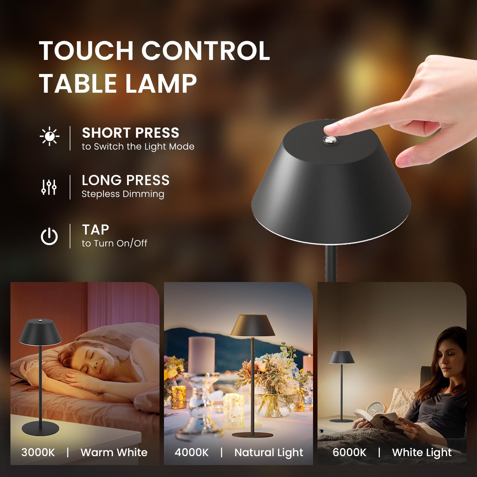 Snapklik.com : LOFTEK Cordless Table Lamps Set Of 2, Rechargeable Table ...