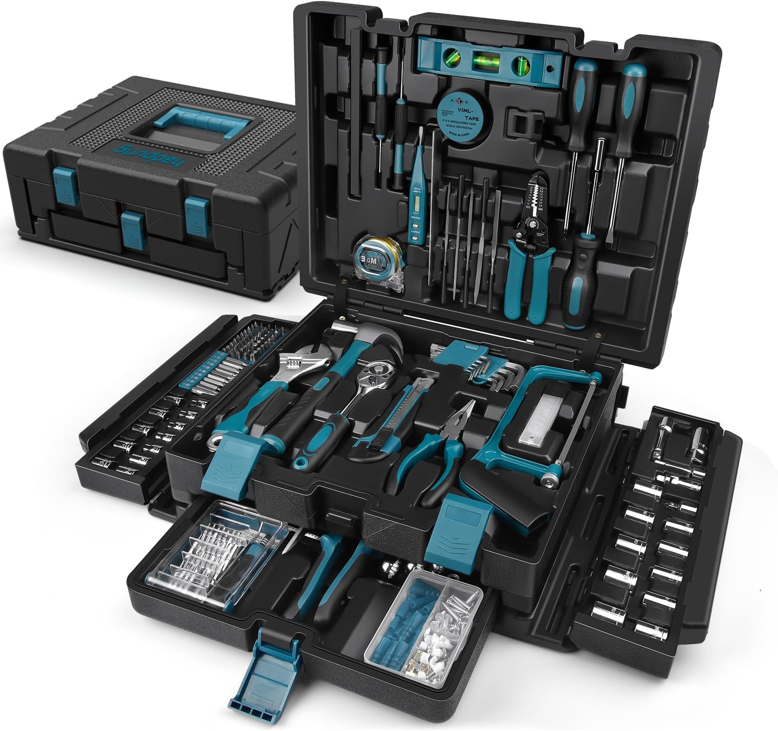 DEKOPRO 258 Piece Tool Kit with Rolling Tool Box Socket Wrench Hand ...