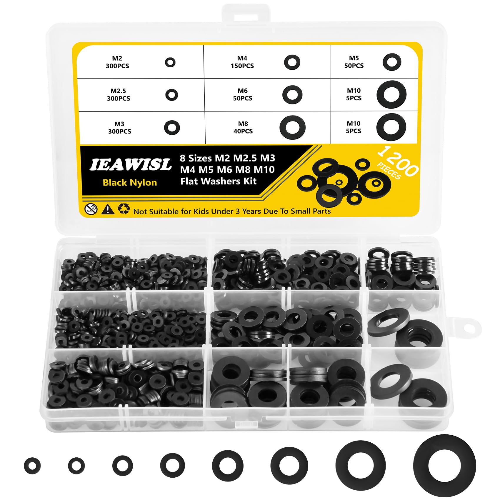 Washers, 1200Pcs Flat Washers for Screws Bolts, Black Nylon Flat ...