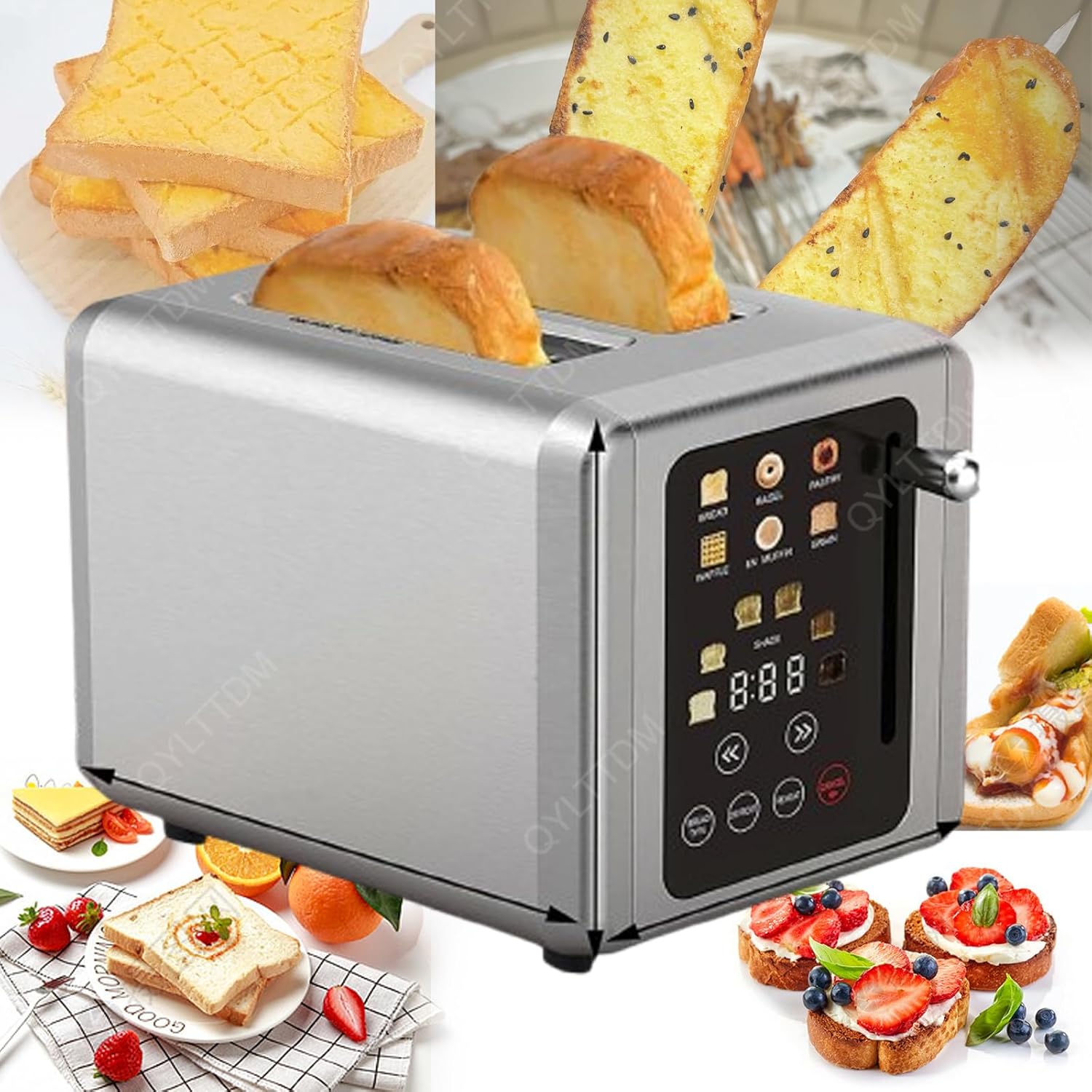2 Slice Touchscreen Smart Toaster, Stainless Steel Toaster with Sound ...