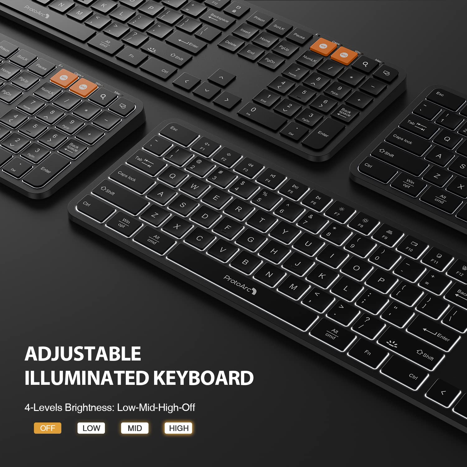 Buy ProtoArc Backlit Wireless Keyboard, K100 2.4G Ultra Slim Wireless ...