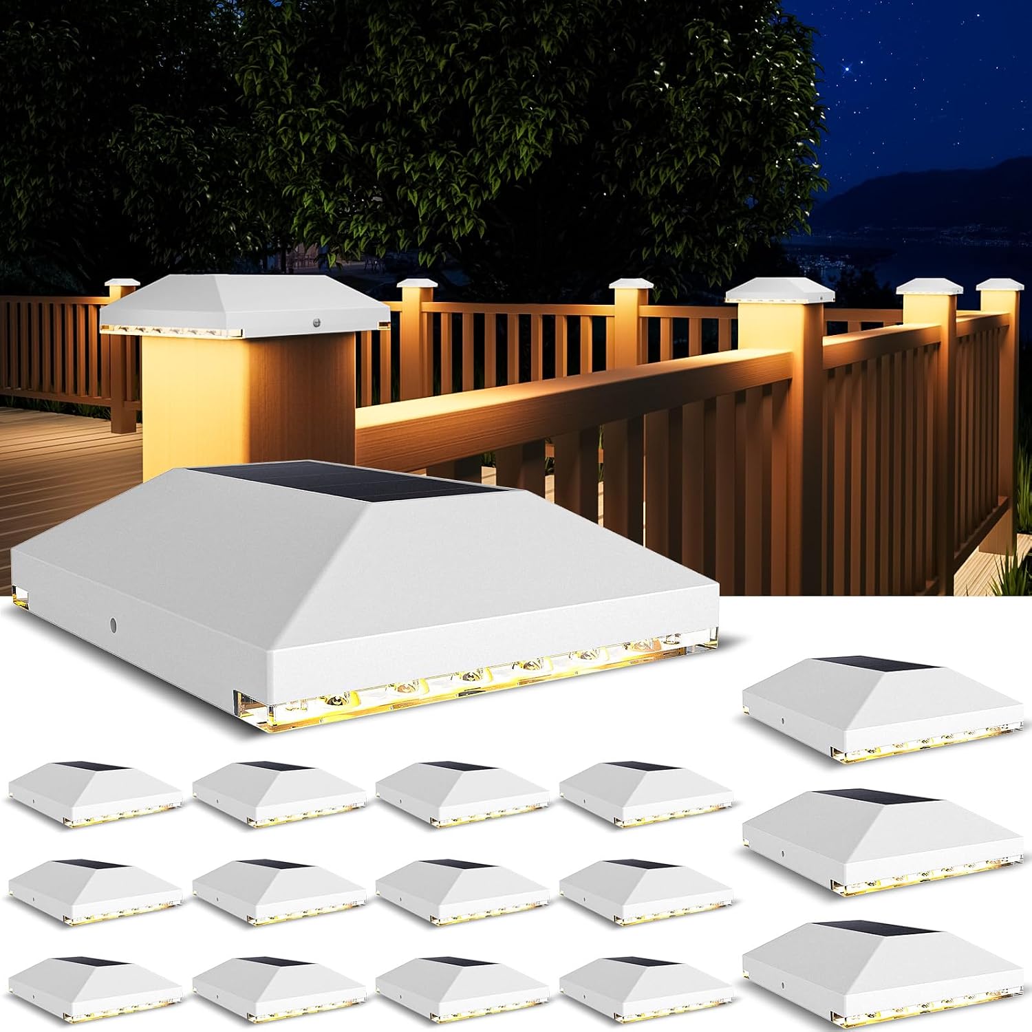 VOLISUN 4x4 Solar Fence Post Lights Outdoor 16pack, Cap Light for 4x4 ...