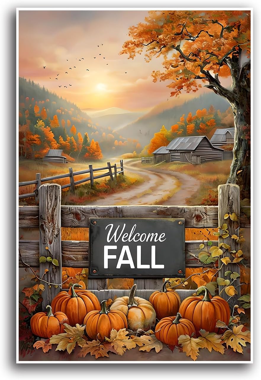 Amazon.com: Rustic Autumn Farmhouse Canvas Wall Art Cozy Fall ...