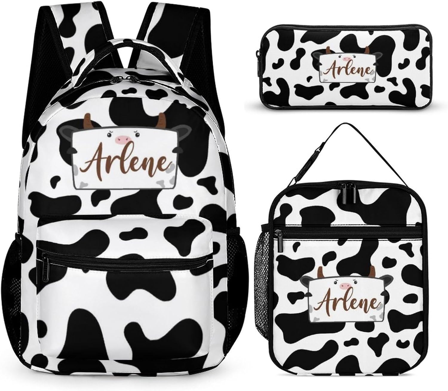 Amazon.com: ASD Jewerly 3Pcs Set Personalized Name Cow Print Backpack ...