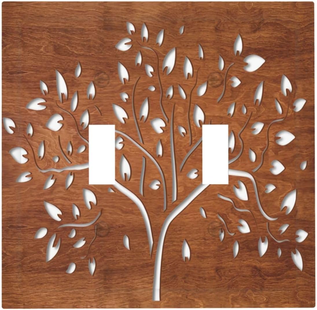 TEIKKIOP Farmhouse Vintage Wood Tree 2 Gang Double Toggle Decorative ...