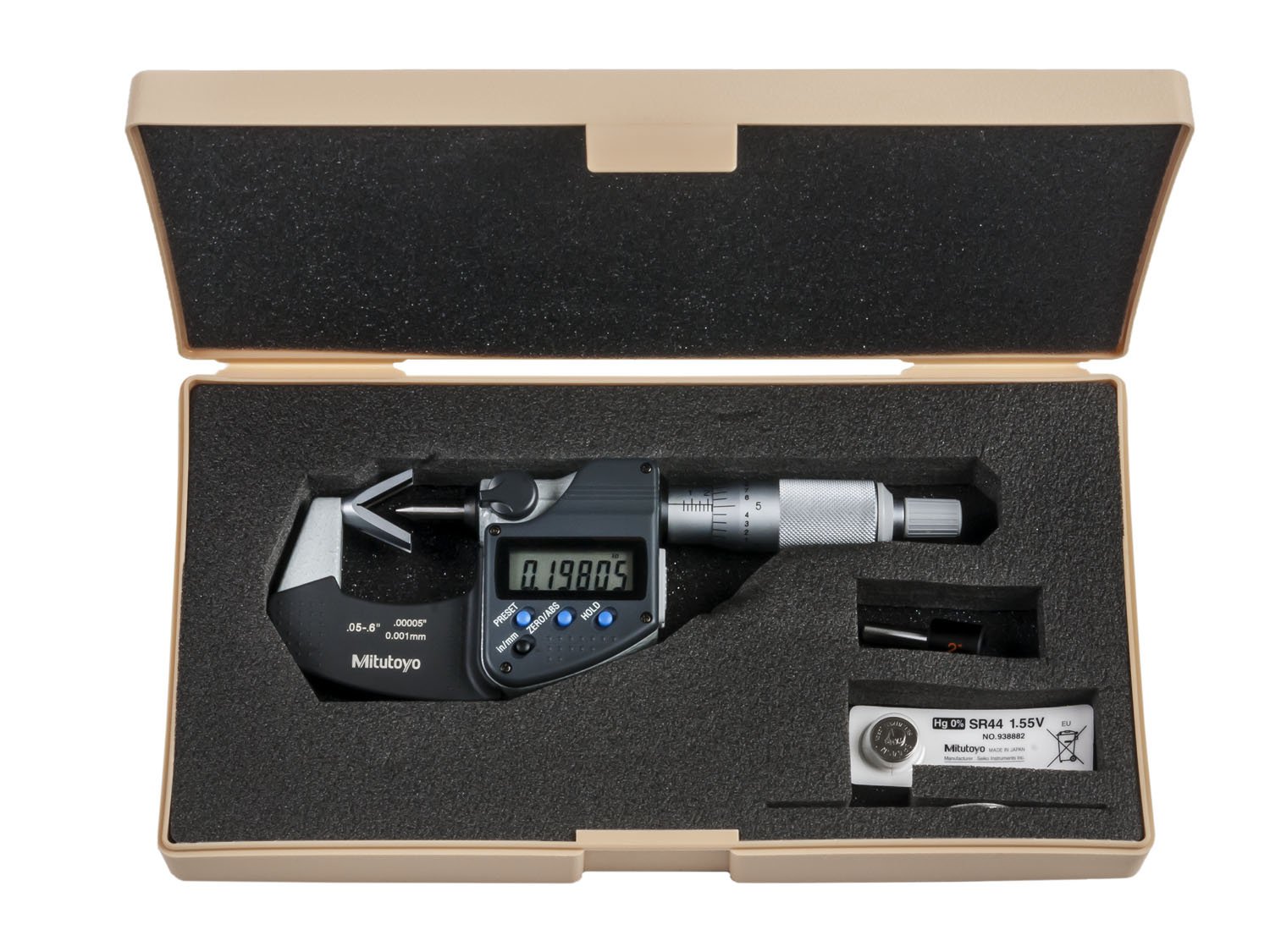 Mitutoyo 314-351-30 VM3-.6"MX V-Anvil Micrometer with Relief, 3 Flute ...