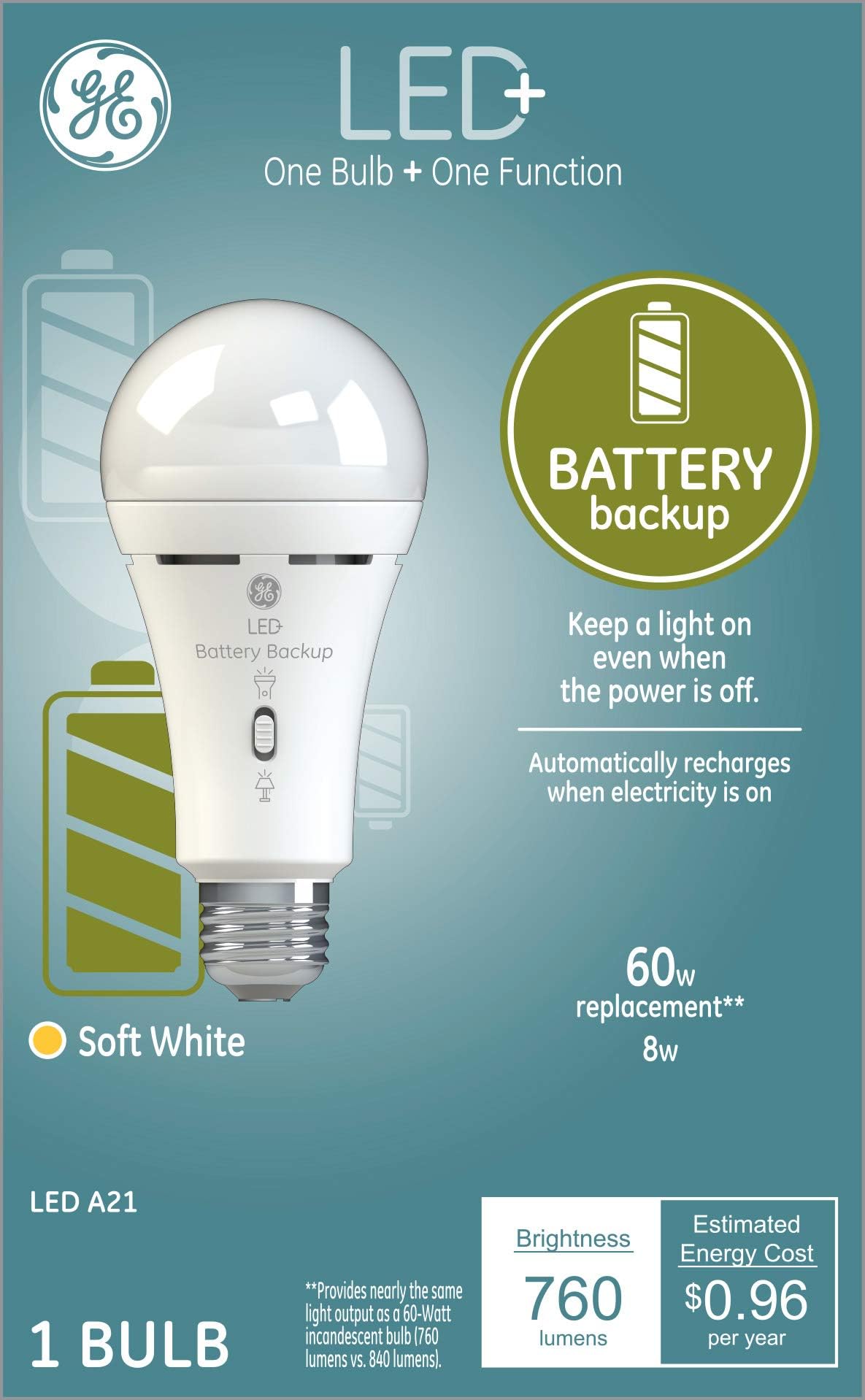 Amazon.com: GE Lighting LED+ Backup Battery Light Bulb, Rechargeable ...