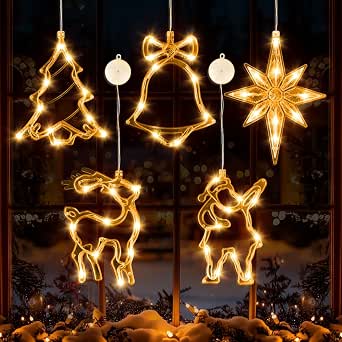 Amazon.com: 5Pcs Christmas Window Lights, Battery Powered Twinkle ...