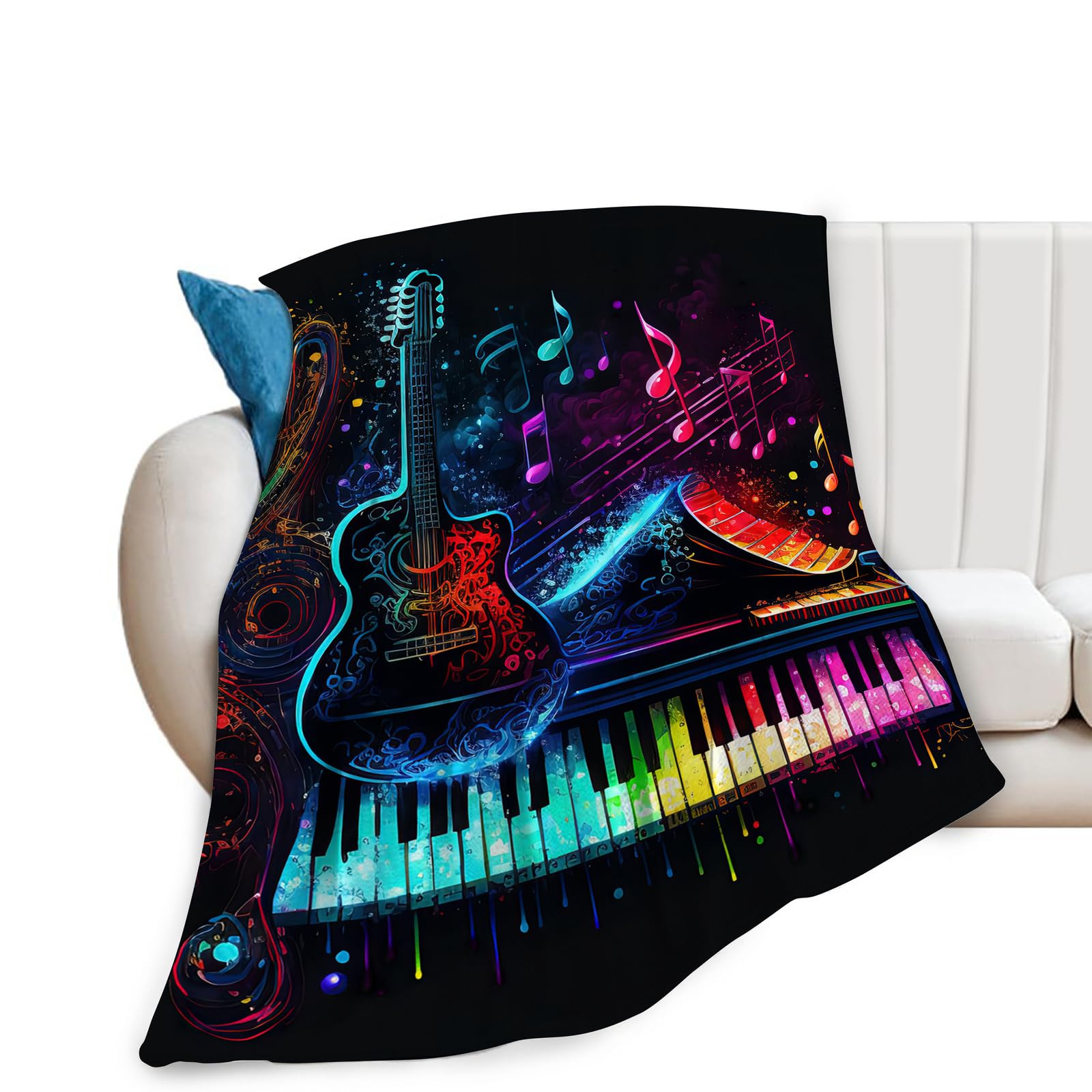 Amazon.com: Colorful Guitar Blanket Ultra Soft Cozy Music Note Piano ...