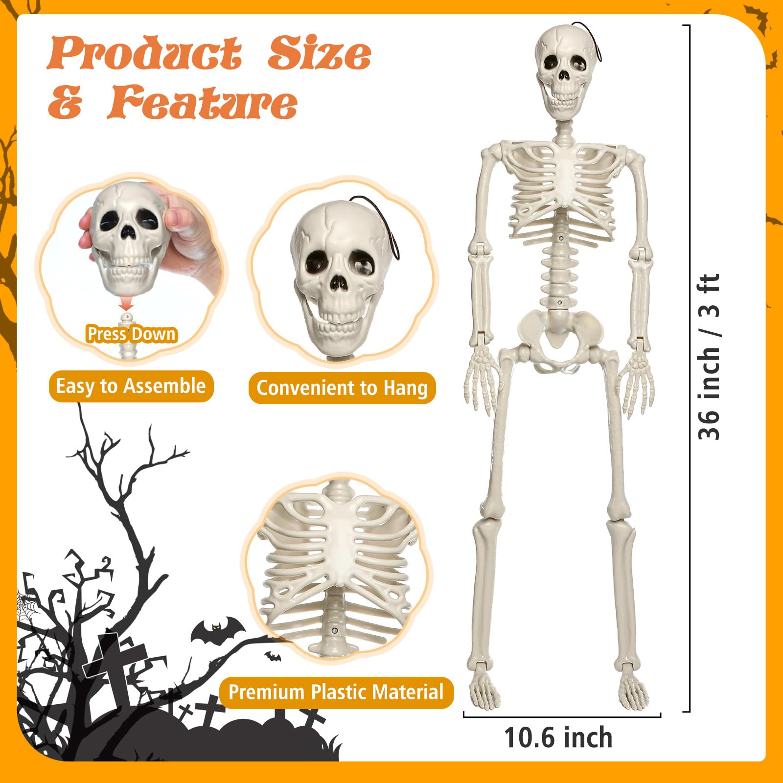 Snapklik.com : 3FT Halloween Skeleton Decorations, 36