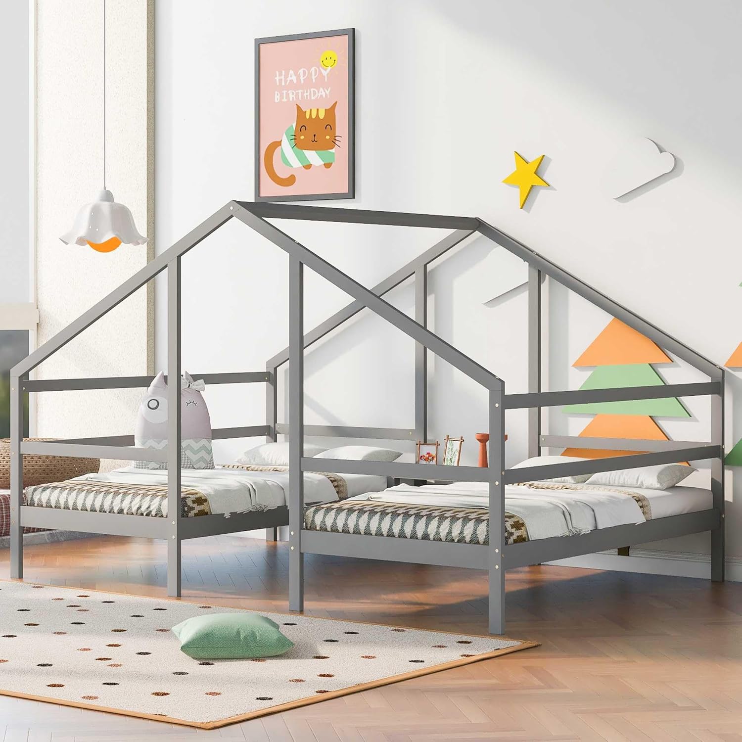 Amazon.com: WasaFire Double Twin Size Triangular House Beds with Built ...