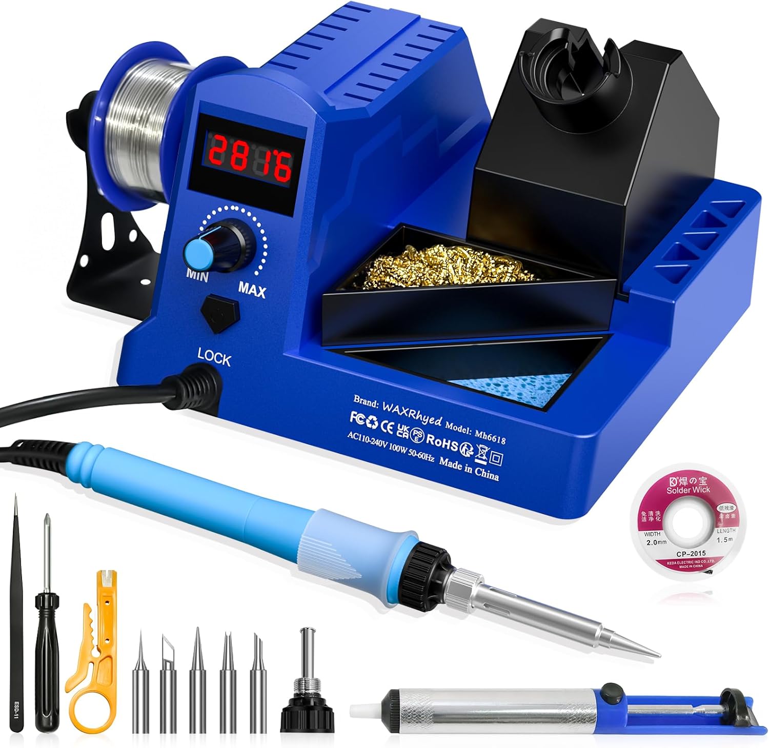 WaxRhyed 100W Digital Display Soldering Station Kit with 5 Soldering ...