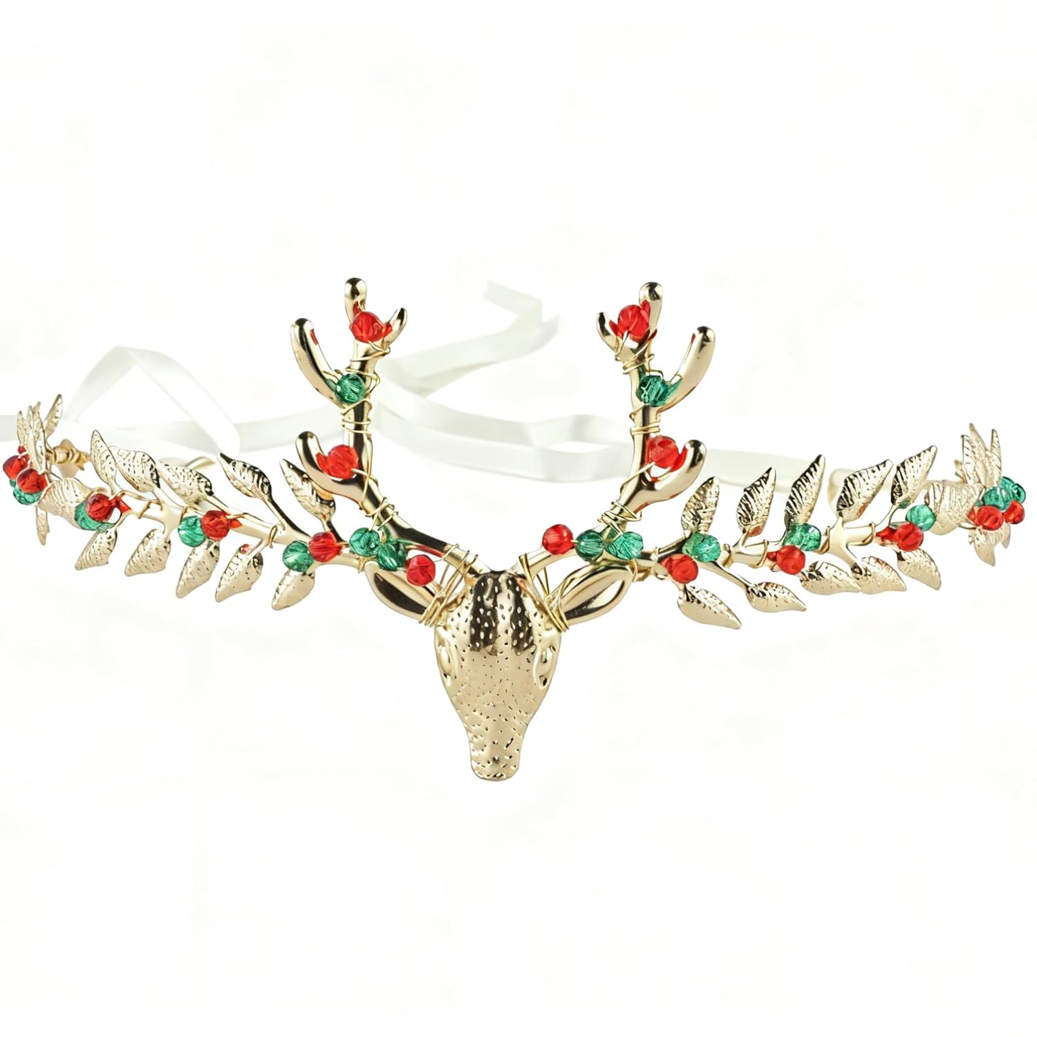 Amazon.com : Fosrisix Gold Reindeer Antler Headband with Red Green Gold ...