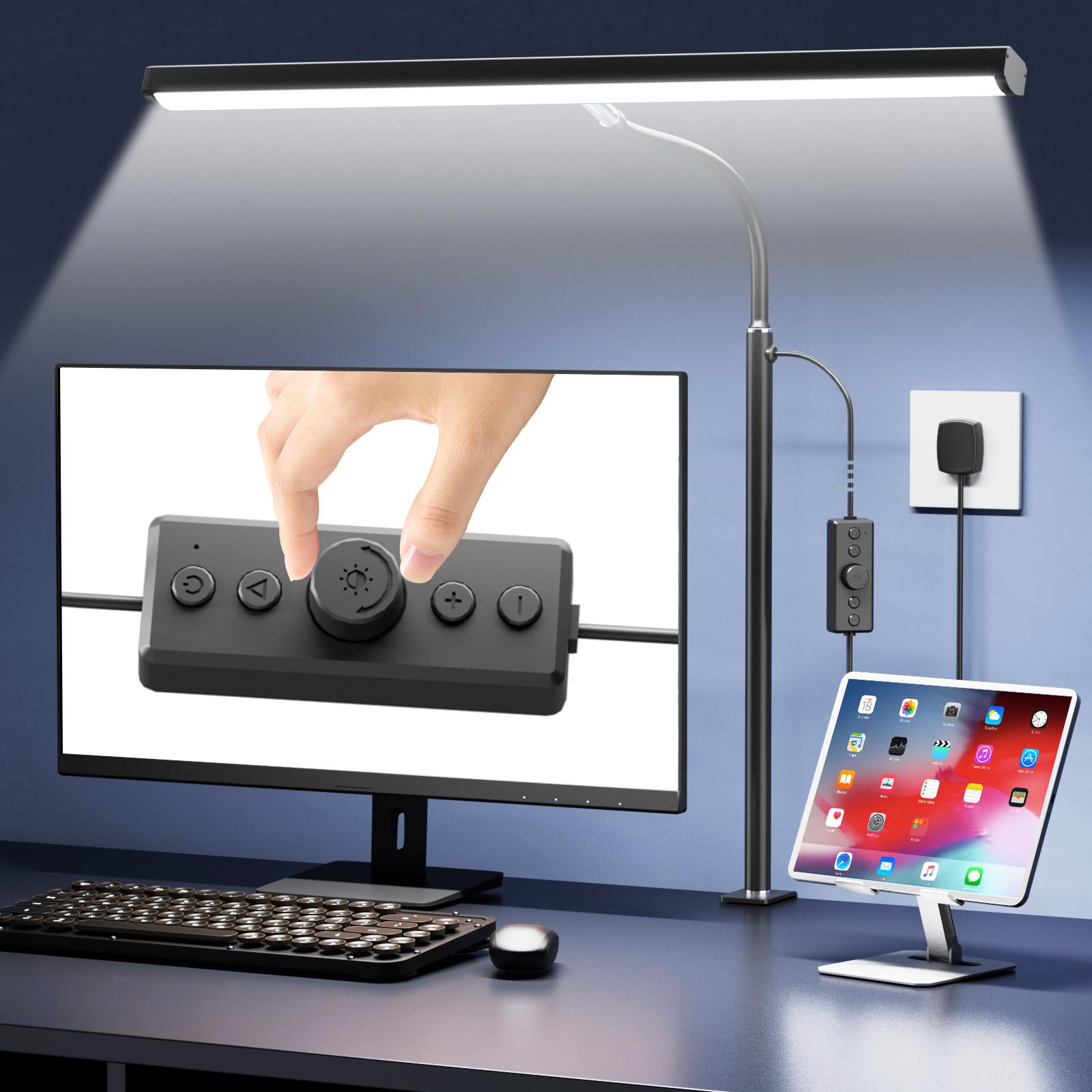 LED Desk Lamp for Home Office , 1500Lumen Knob Stepless Dimming (12V ...