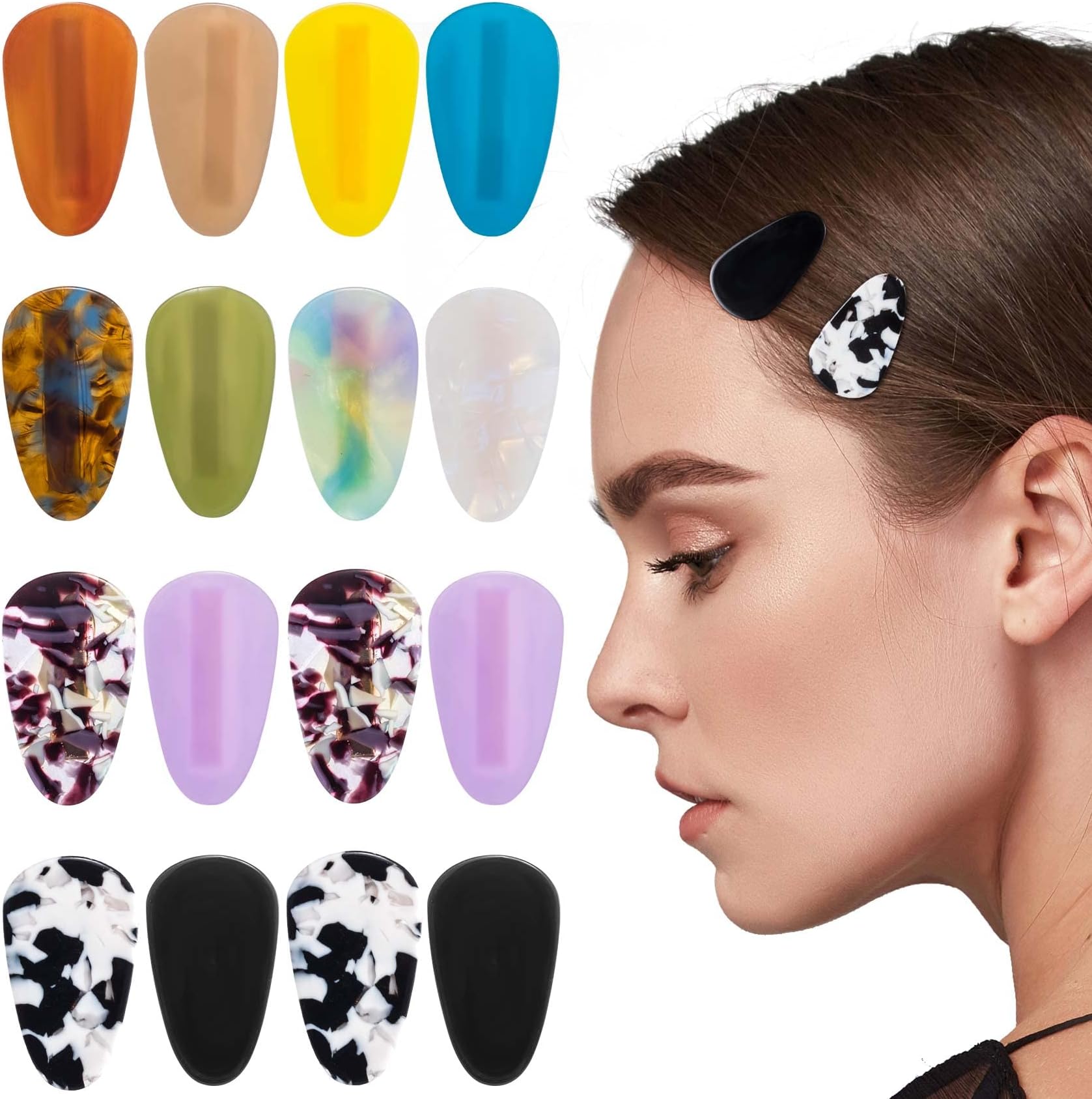 Amazon.com : HINZIC 16pcs Teardrop No Bend Hair Clips Tiny Small No ...