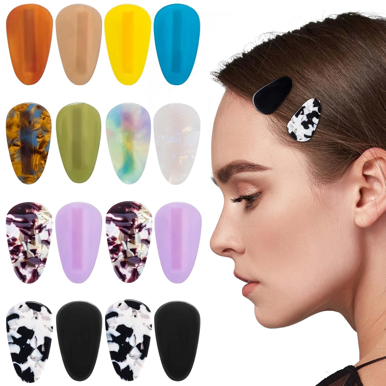 Amazon.com : HINZIC 16pcs Teardrop No Bend Hair Clips Tiny Small No ...