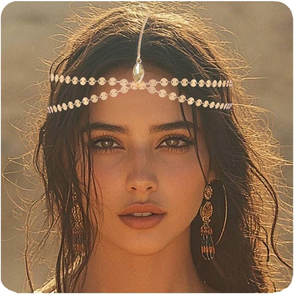 Amazon.com: CAKURE Boho Head Chain Jewelry Gold Headpiece Chains Small ...