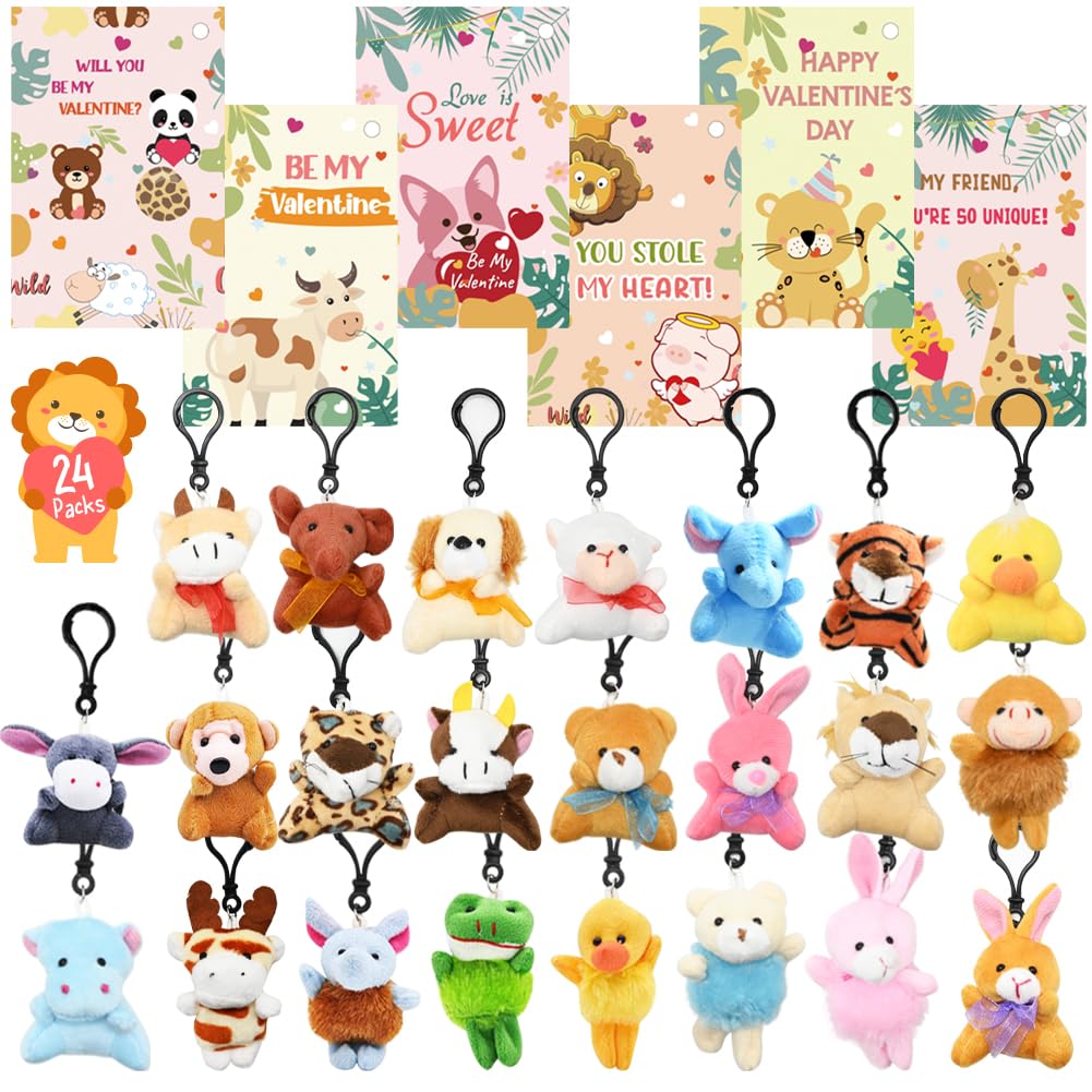 Amazon.com: 24PCS Valentines Day Cards with Small Stuffed Animals Plush ...